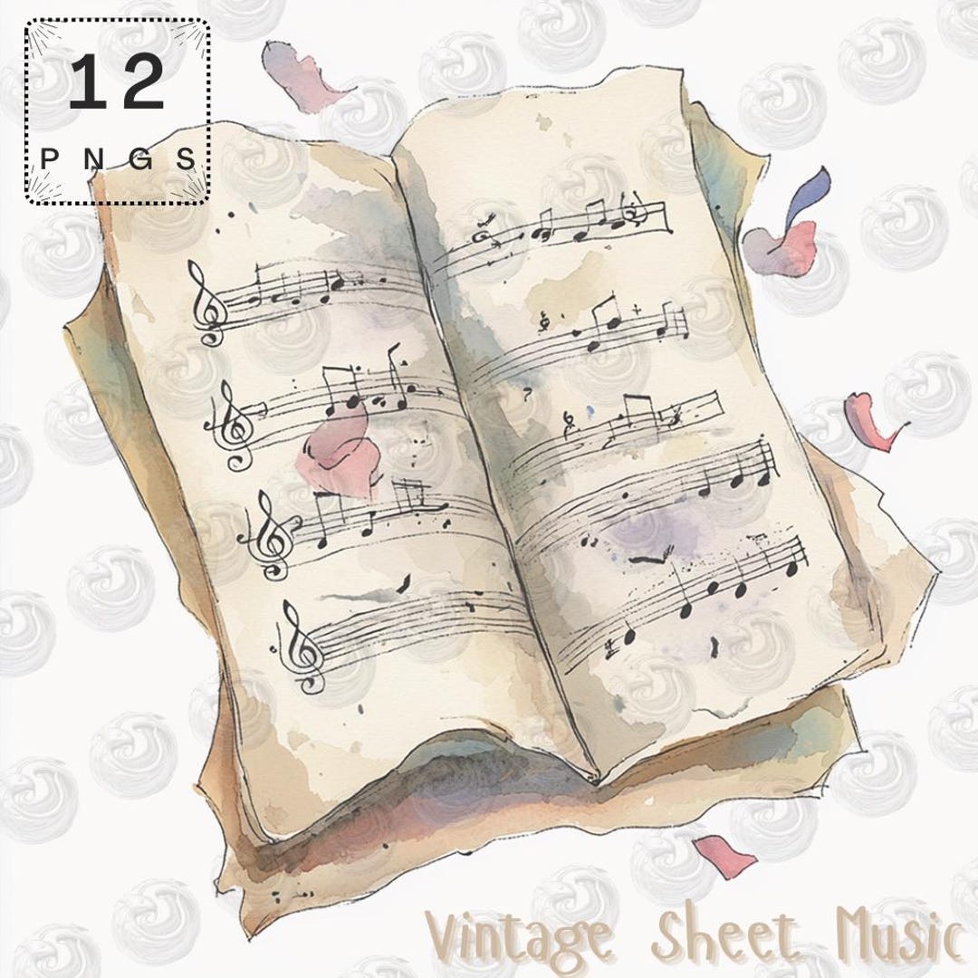 Vintage Sheet Music Clipart - 12 High Quality Pngs - White Background ...