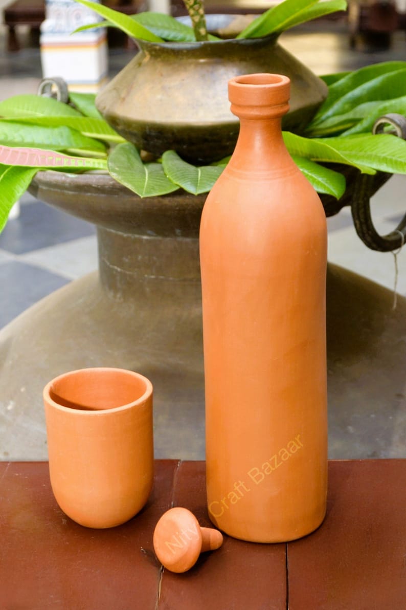 Clay Water Bottle/handmade Natural Clay Water Bottle/vintage Bottle ...