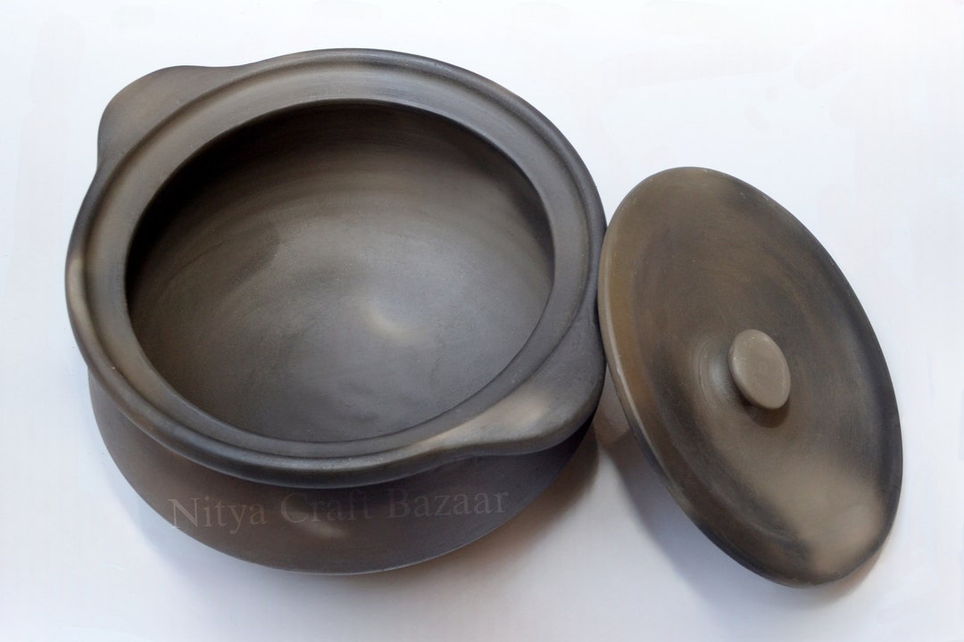 Black Handmade Unglazed Clay Kadai for Cooking With Lid/indian Kadai ...