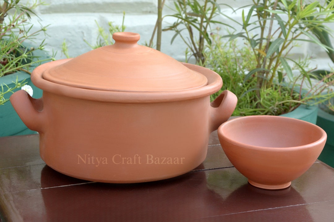 Handmade Unglazed Clay Kadai for Cooking With Lid/indian Kadai/serving ...