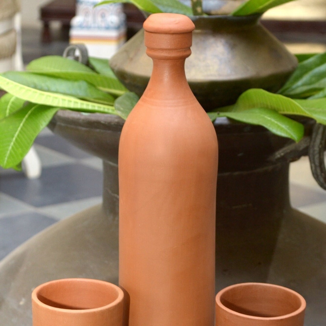 Clay Water Bottle/handmade Natural Clay Water Bottle/vintage Bottle ...