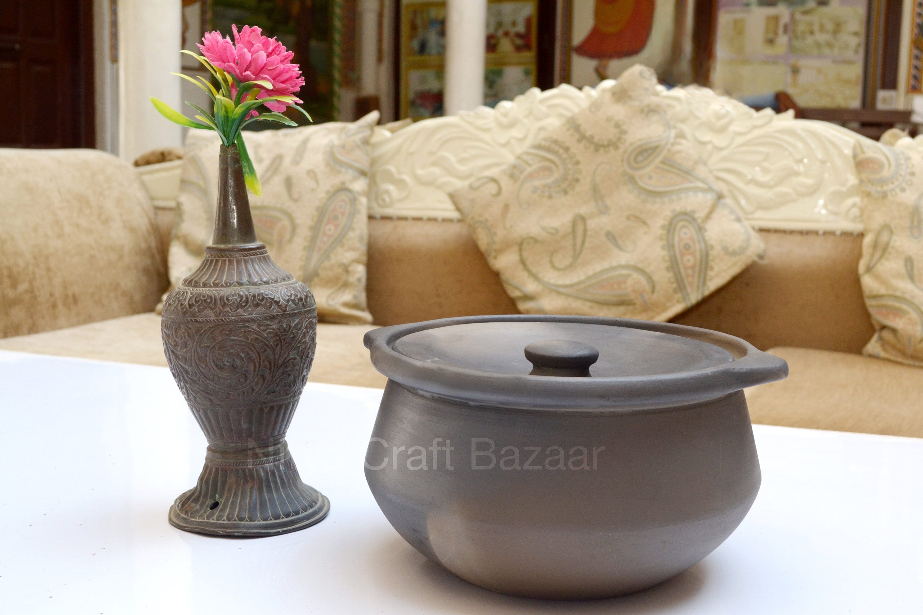 Black Handmade Unglazed Clay Kadai for Cooking With Lid/indian Kadai ...