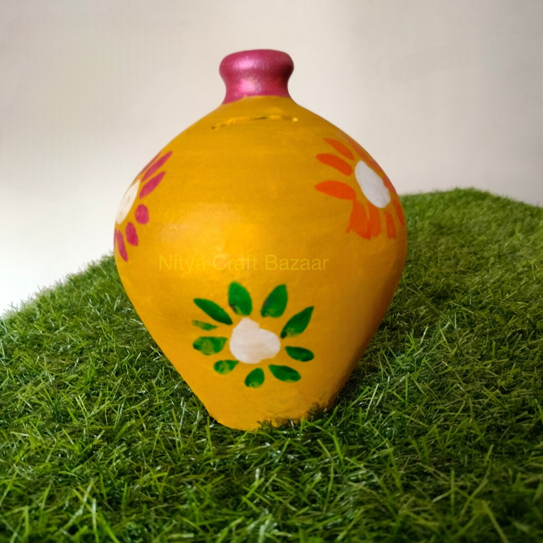 Flower Print Piggy Bank/hand-painted/ Colorful Clay Coin Bank/ Money ...