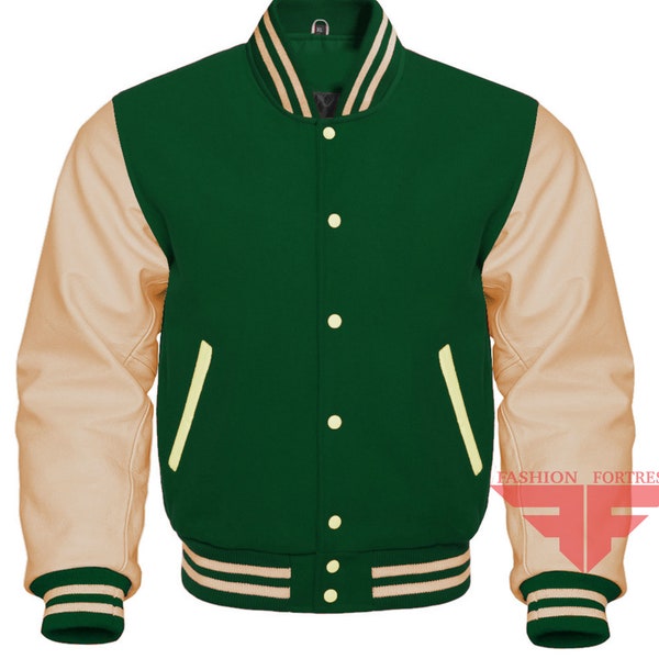 Cream and Green Varsity Jacket - Etsy