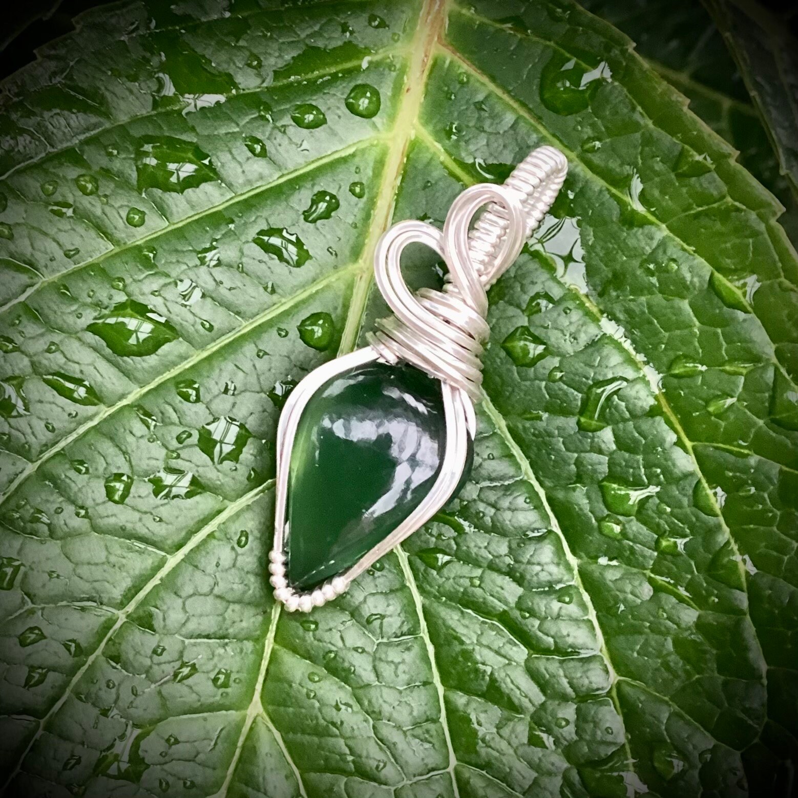 Serpentine Jade Sterling Silver Wire Wrap Pendant // Rexwraps - Etsy