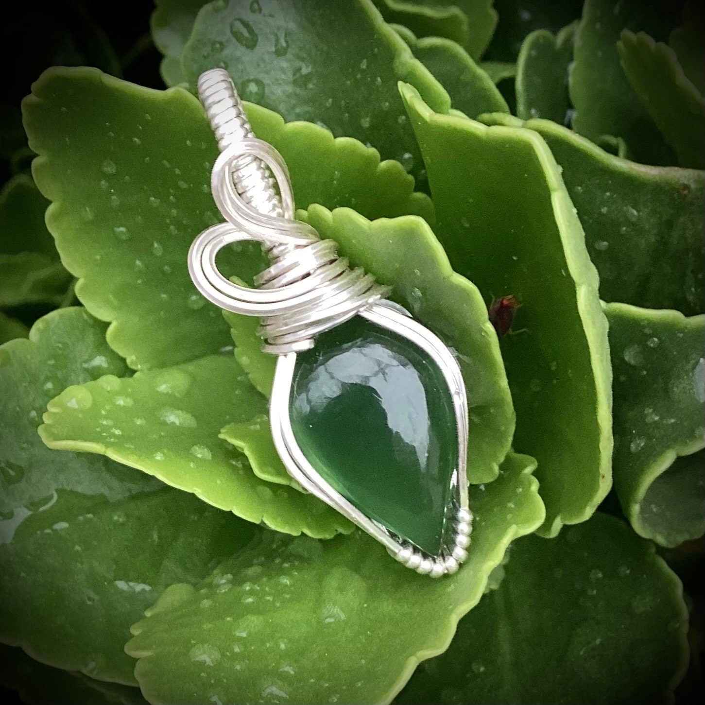 Serpentine Jade Sterling Silver Wire Wrap Pendant // Rexwraps - Etsy