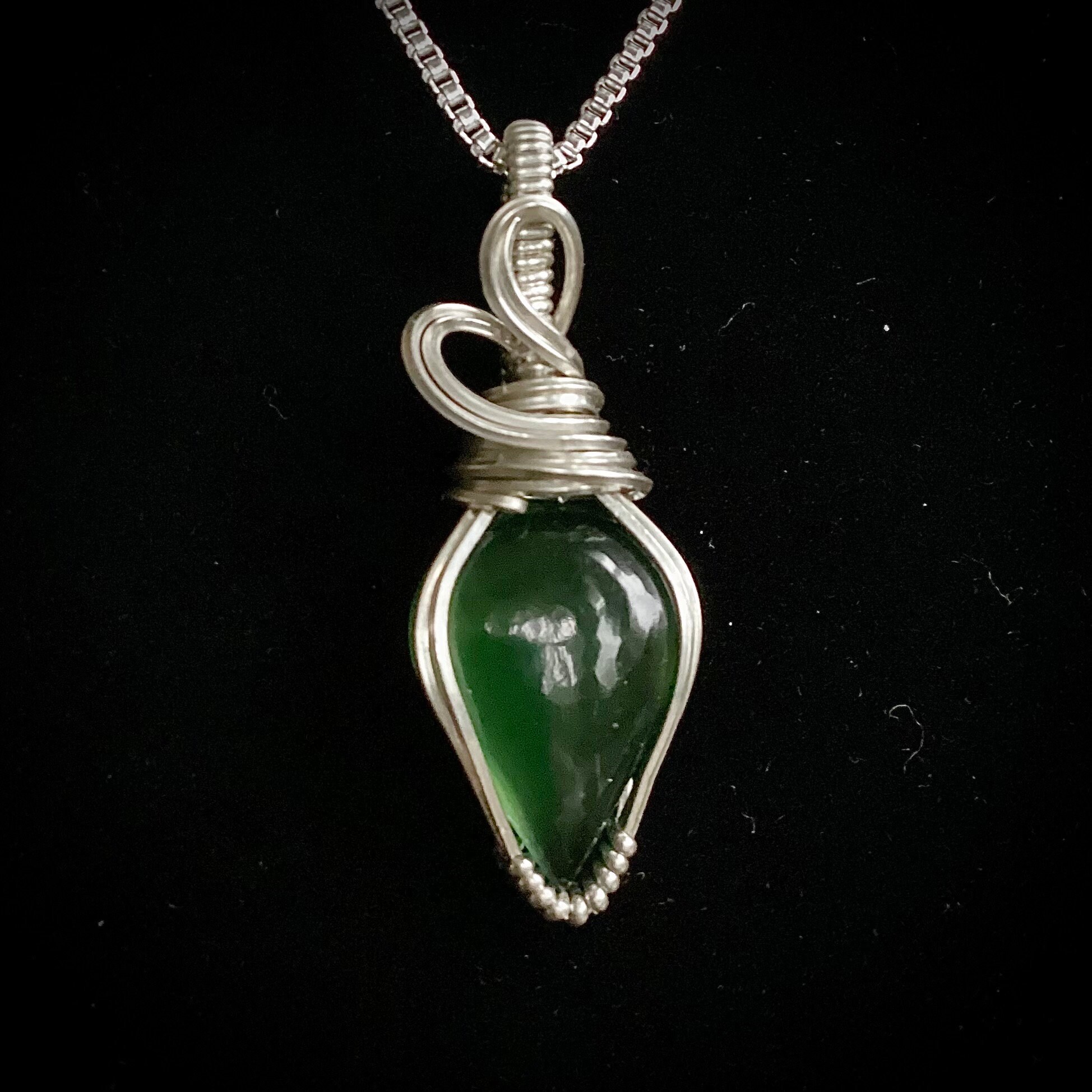 Serpentine Jade Sterling Silver Wire Wrap Pendant // Rexwraps - Etsy