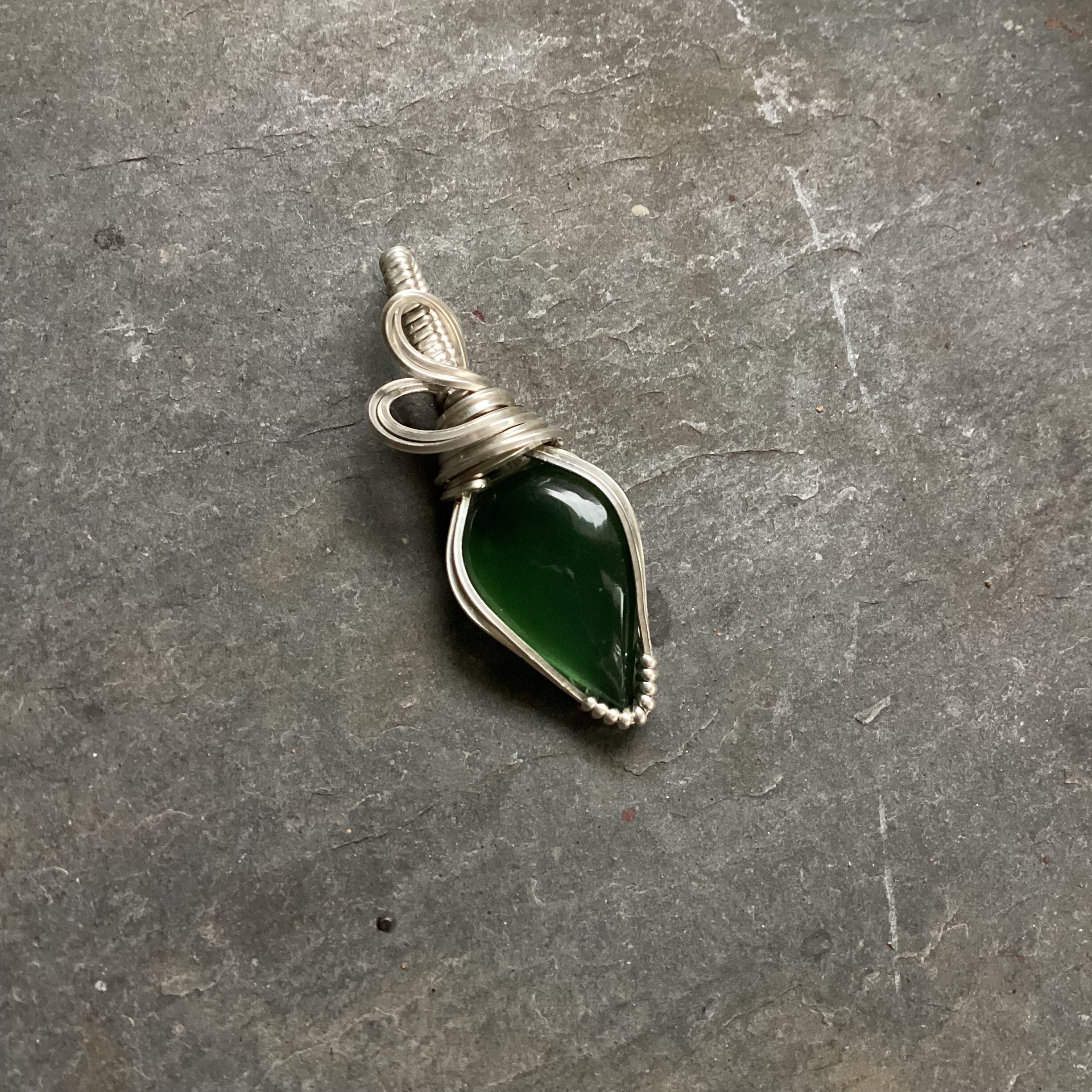 Serpentine Jade Sterling Silver Wire Wrap Pendant // Rexwraps - Etsy