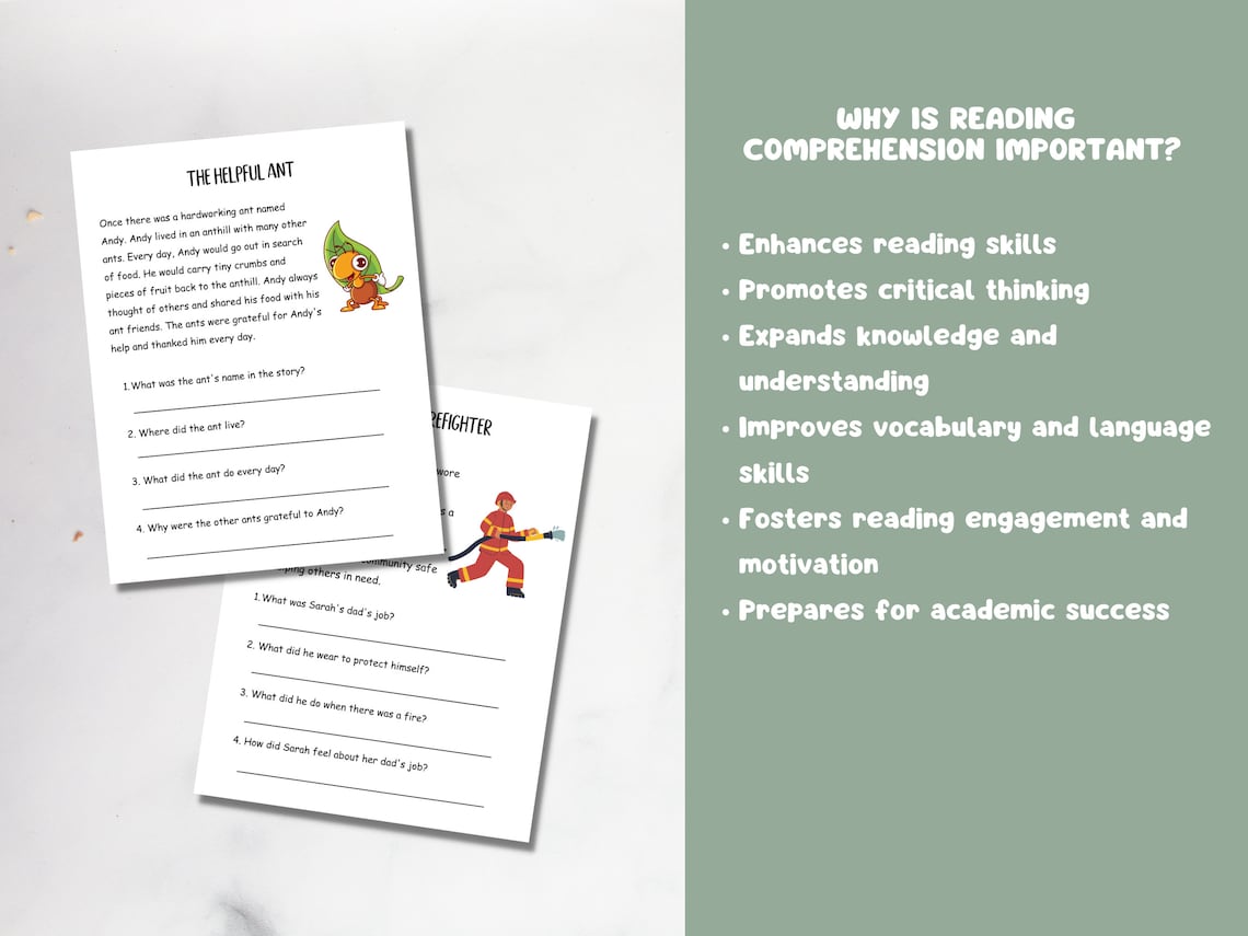 PRINTABLE 1st2nd Grade Reading Comprehension Worksheets - Etsy