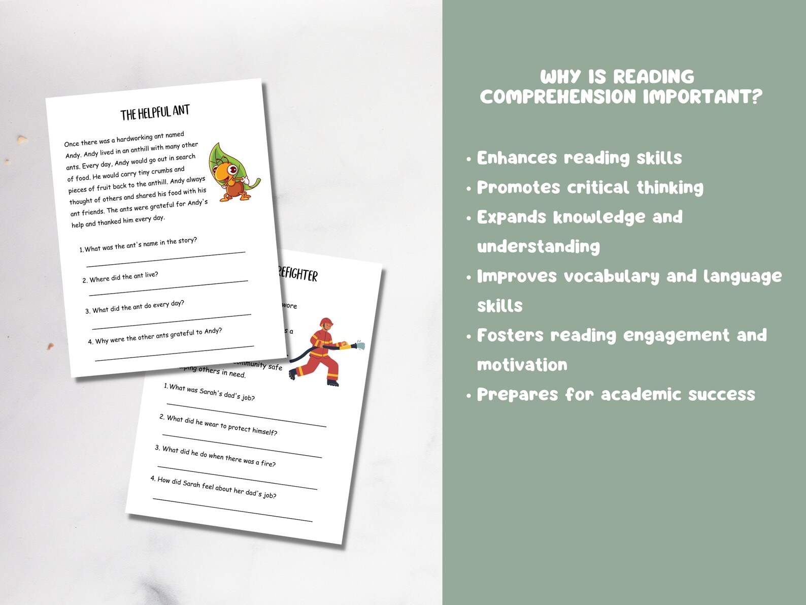 PRINTABLE 1st2nd Grade Reading Comprehension Worksheets - Etsy