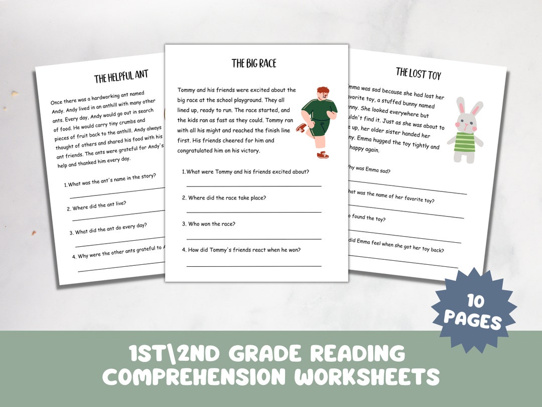 PRINTABLE 1st2nd Grade Reading Comprehension Worksheets - Etsy