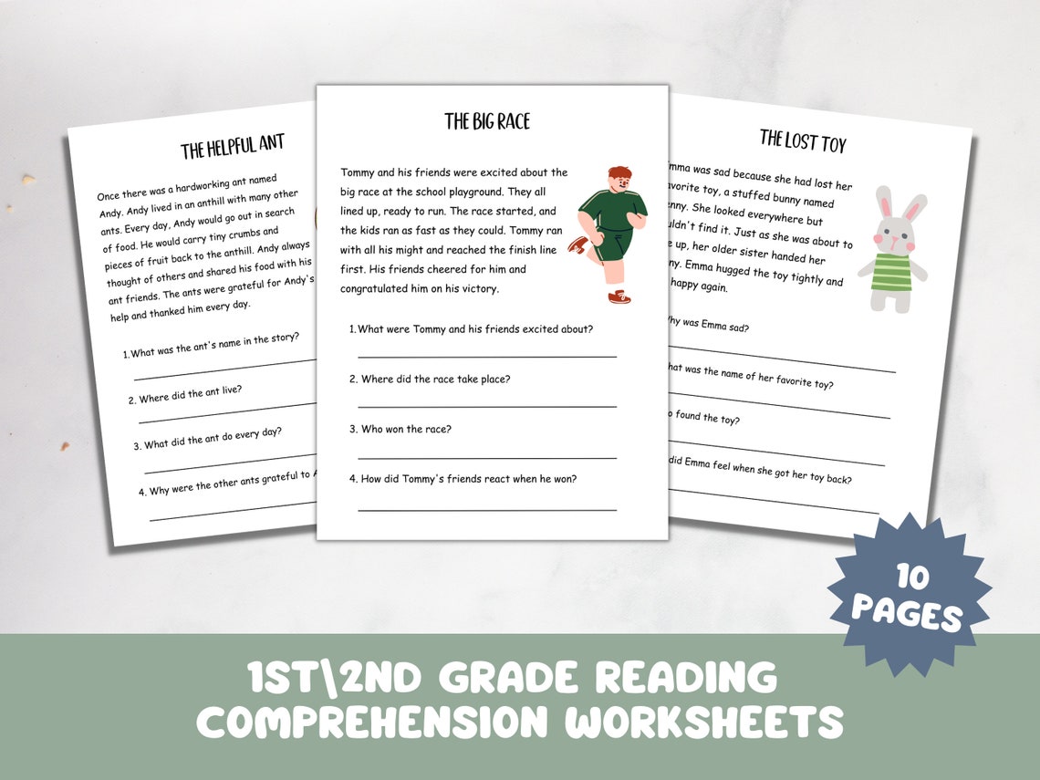 PRINTABLE 1st2nd Grade Reading Comprehension Worksheets - Etsy