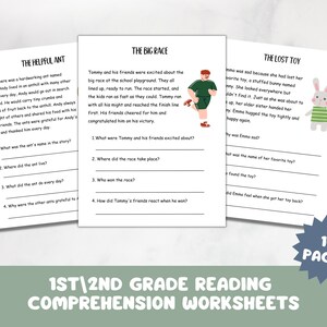 PRINTABLE 1st2nd Grade Reading Comprehension Worksheets - Etsy