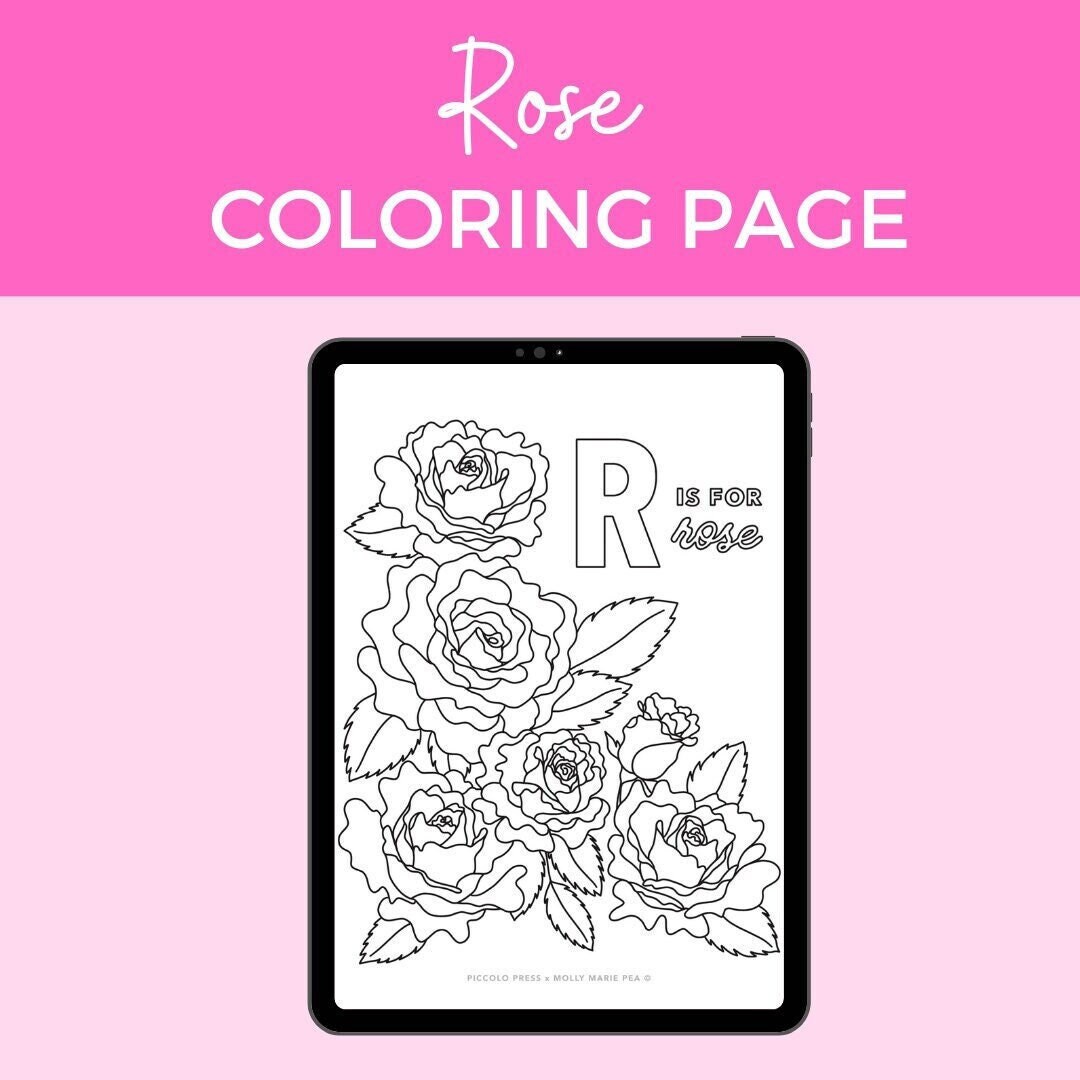 R is for Rose Coloring Page - Etsy