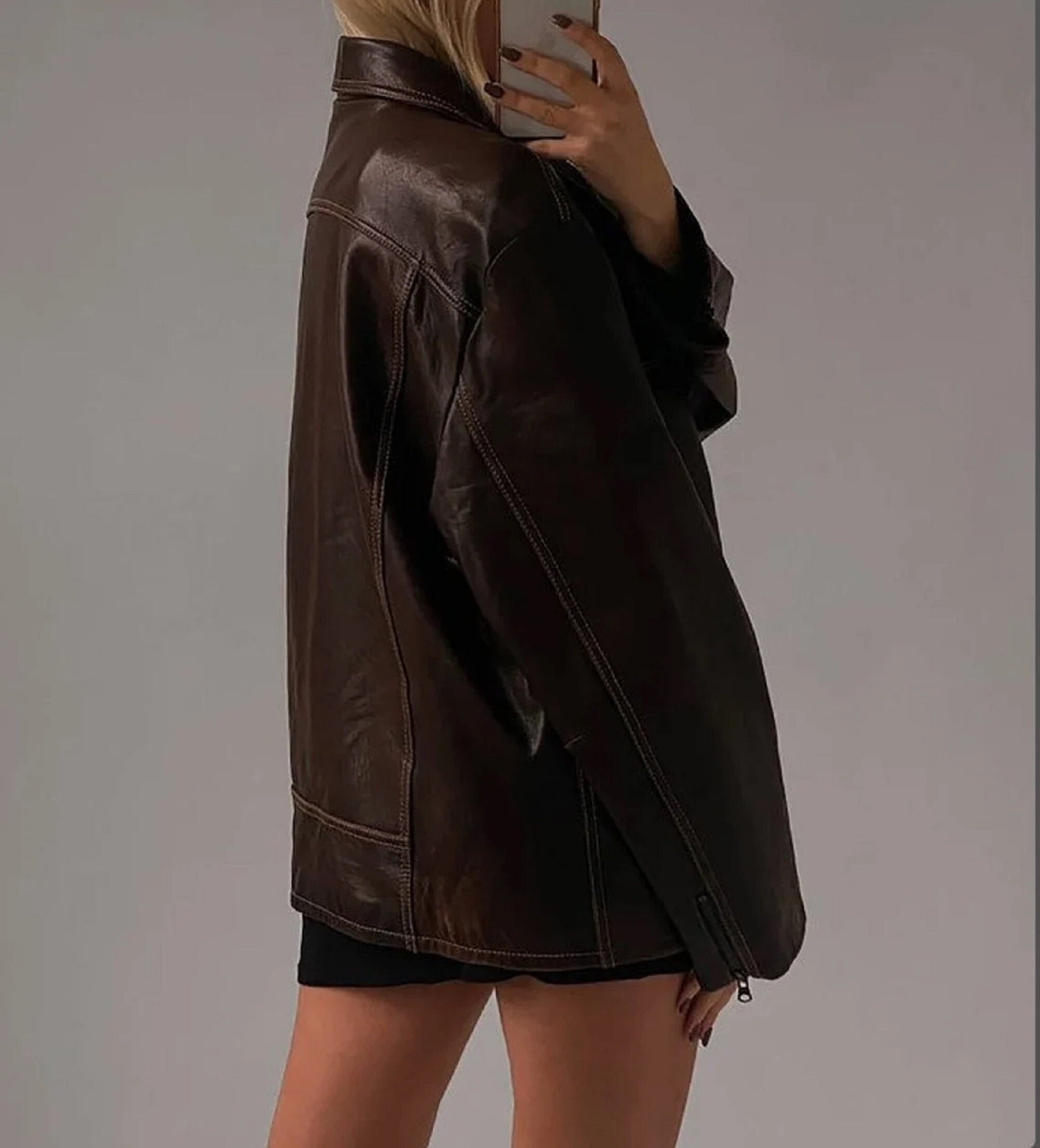 New Women's Baggy Style Oversized Leather Jacket, Western Style, Ladies ...