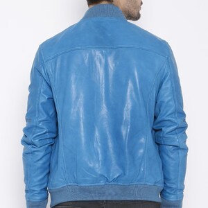New Men's Light BLUE BOMBER Leather Jacket Motorcycle - Etsy