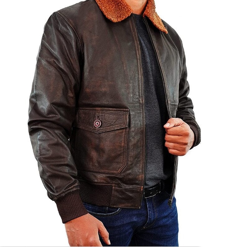 New Men's A2 Bomber Jacket, Aviator Distressed Military Jacket, Flight ...