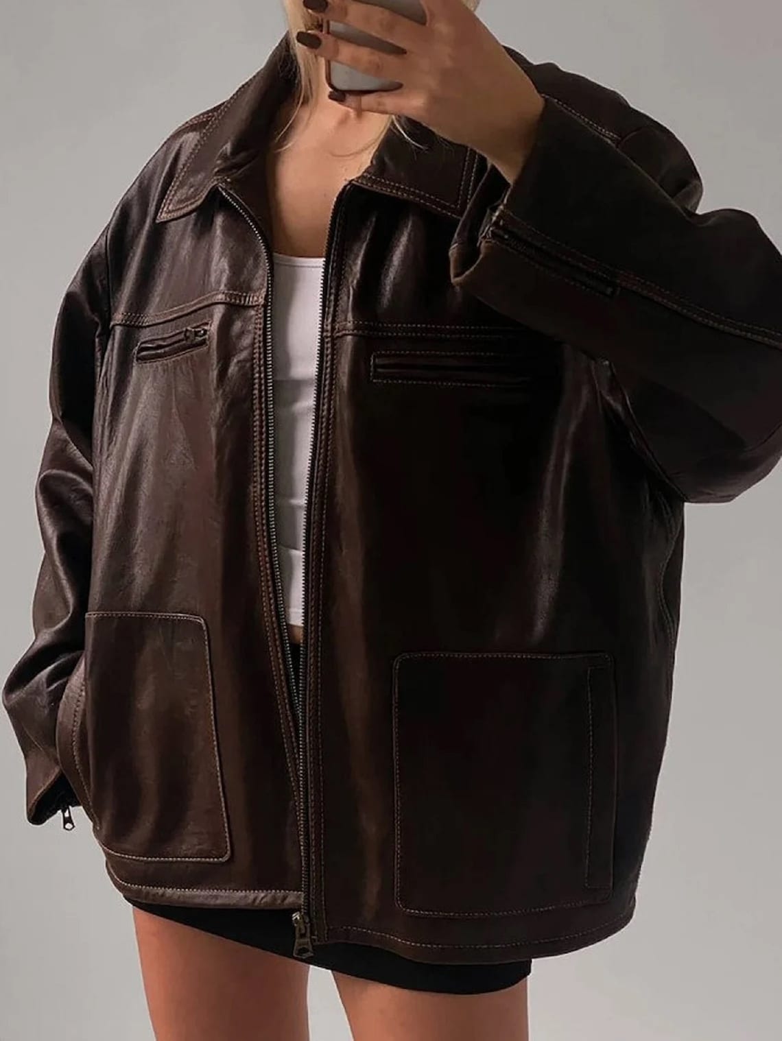 New Women's Baggy Style Oversized Leather Jacket, Western Style, Ladies Fashion Jacket, Vintage ...