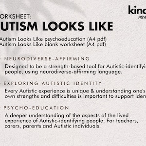 Autism Looks Like: Psycho-education Identity Worksheet | Digital Print ...