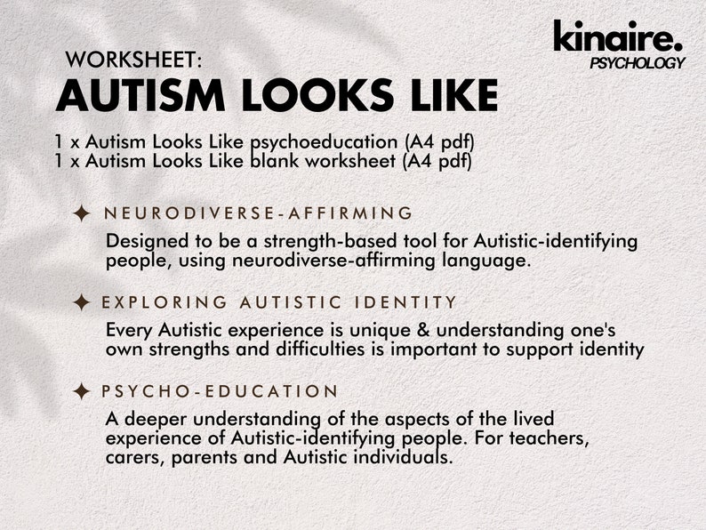 Autism Looks Like: Psycho-education Identity Worksheet | Digital Print ...