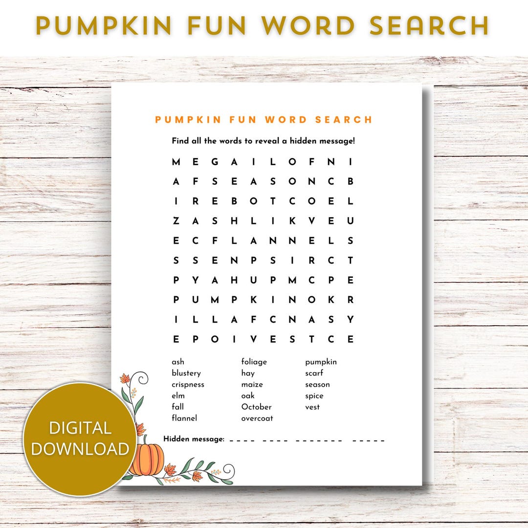 Pumpkin Fun Word Search Game, Autumn Word Search, Fall Party Games ...