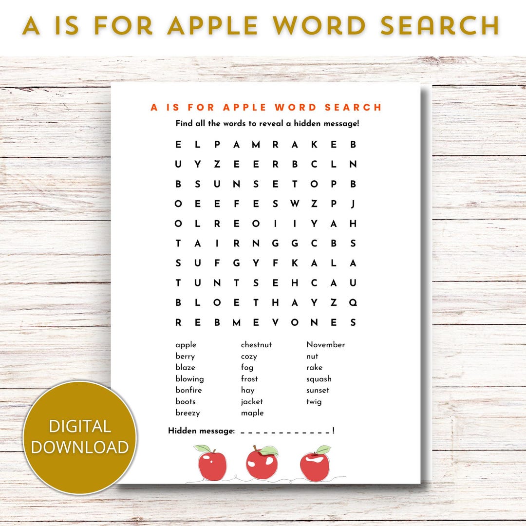 Fall Apple Word Search Game, Autumn Word Search, Fall Party Games ...
