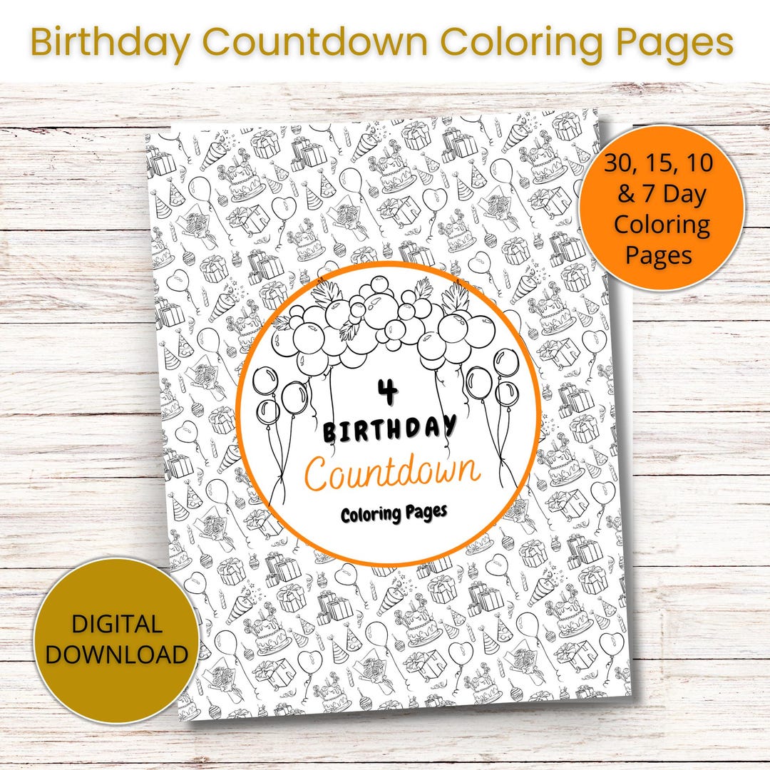 Birthday Countdown Printable, Birthday Coloring Pages, Multiple ...