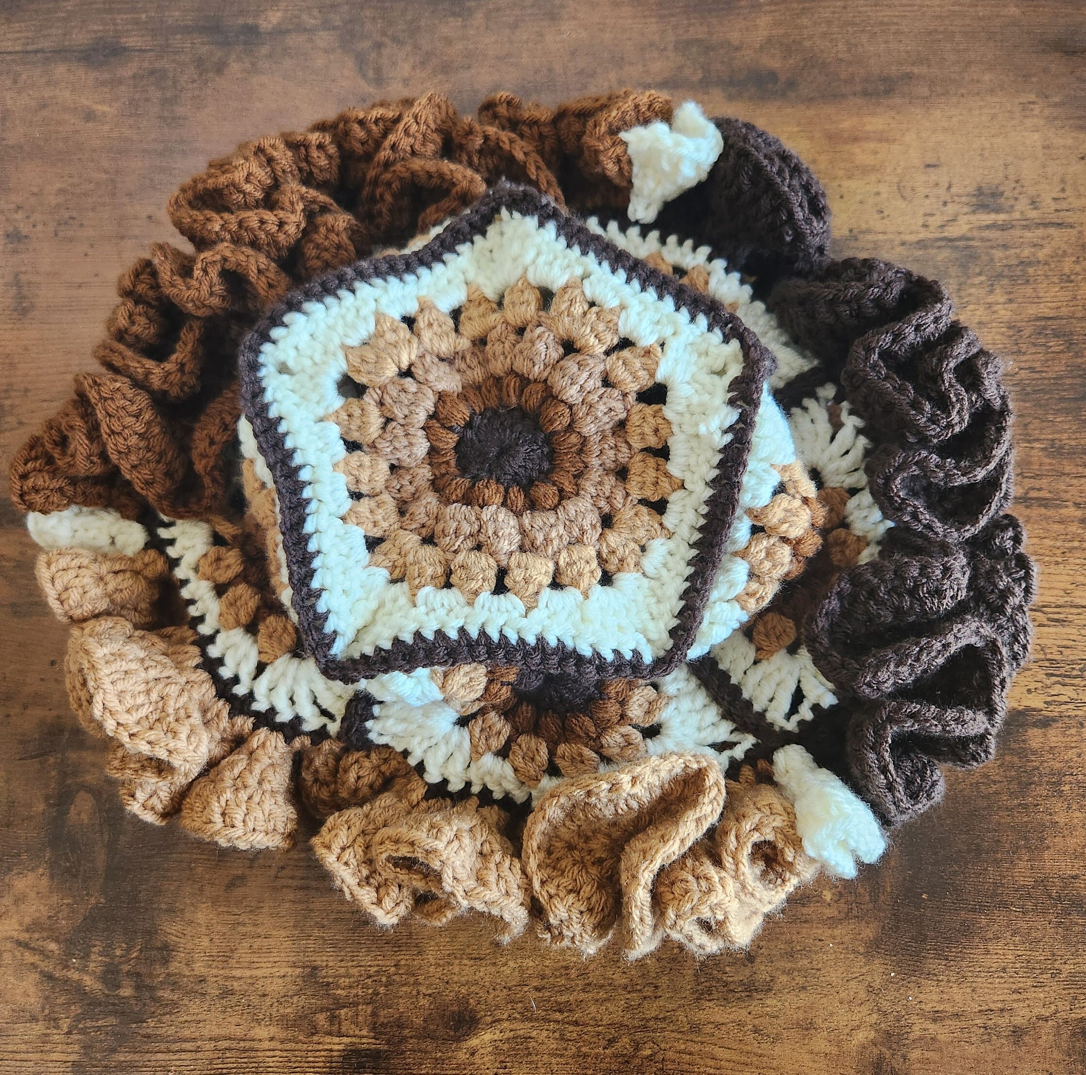 Crochet Sunflower Granny Square Ruffle Bucket Hat - Etsy