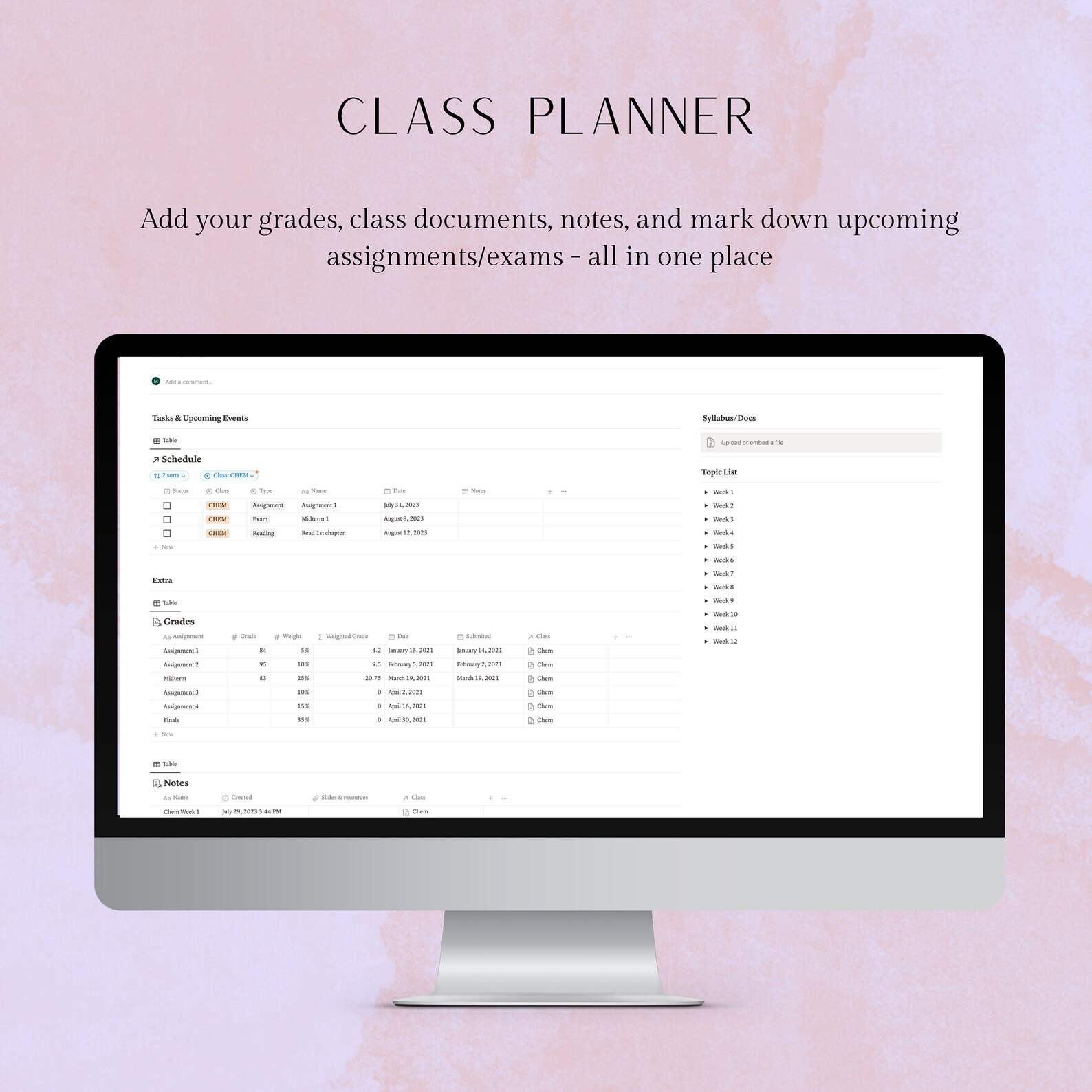 Student Notion Planner Template| Digital Academic Planner | Assignment ...