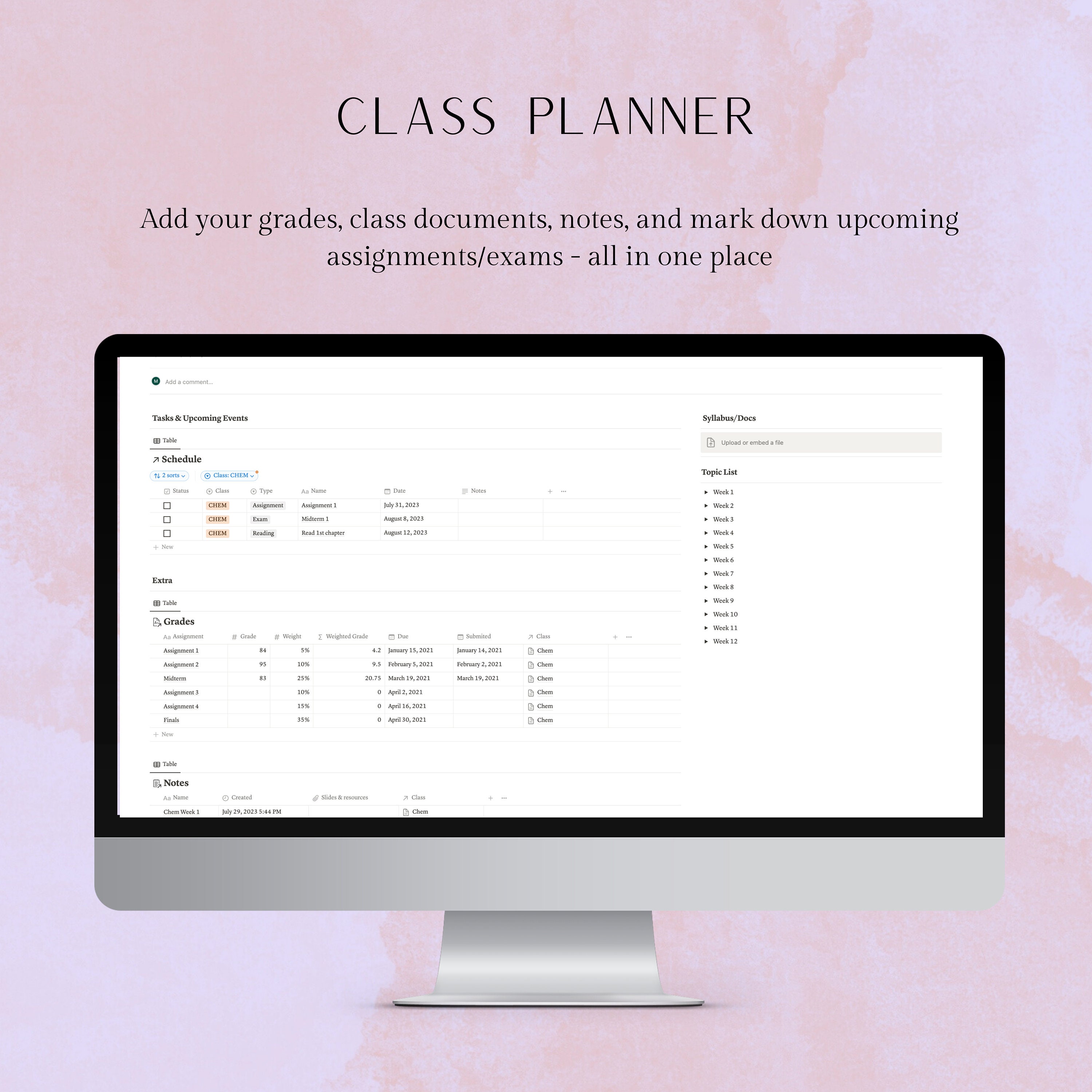 Student Notion Planner Template Digital Academic Planner Assignment ...