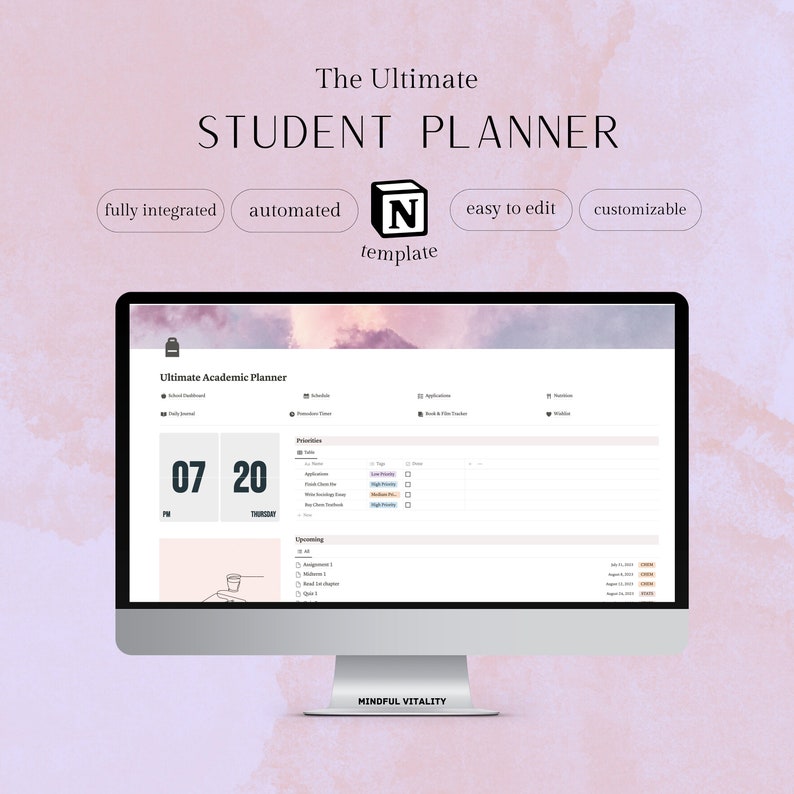 Student Notion Planner Template| Digital Academic Planner | Assignment ...