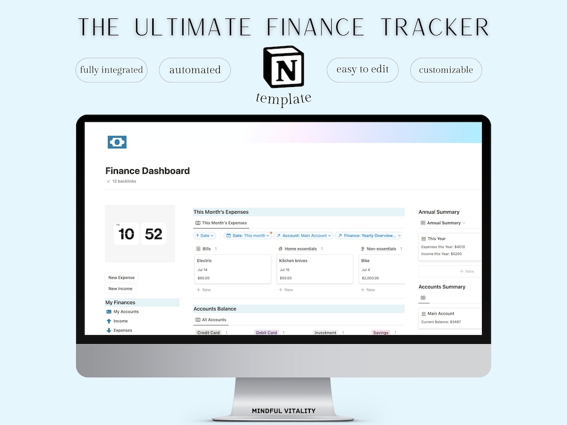Notion Finance Template Notion Template Budget Notion - Etsy