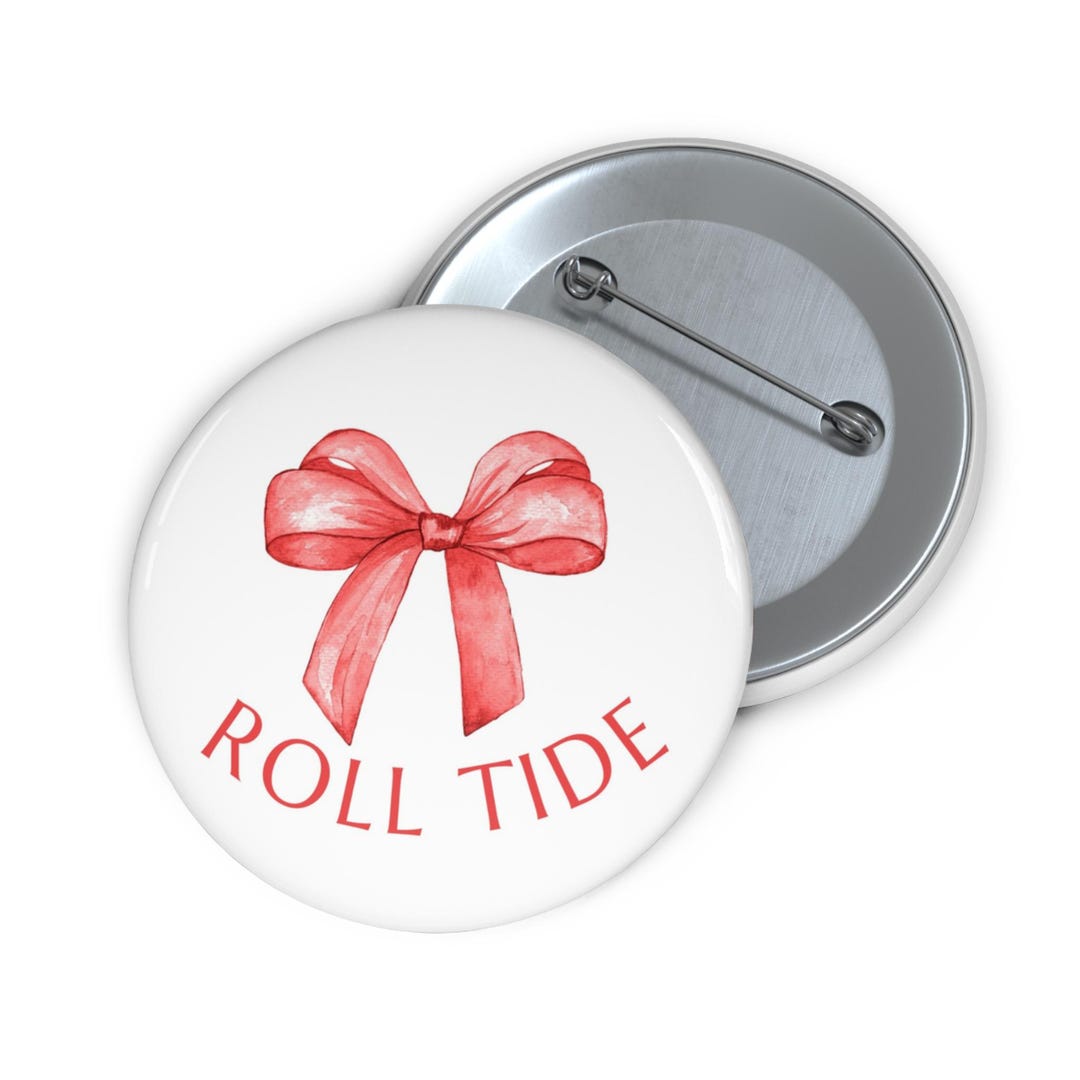 White Bow Roll Tide, Alabama Game Day Button Pins - Etsy