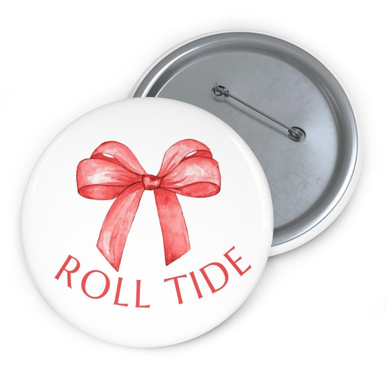 White Bow Roll Tide, Alabama Game Day Button Pins - Etsy