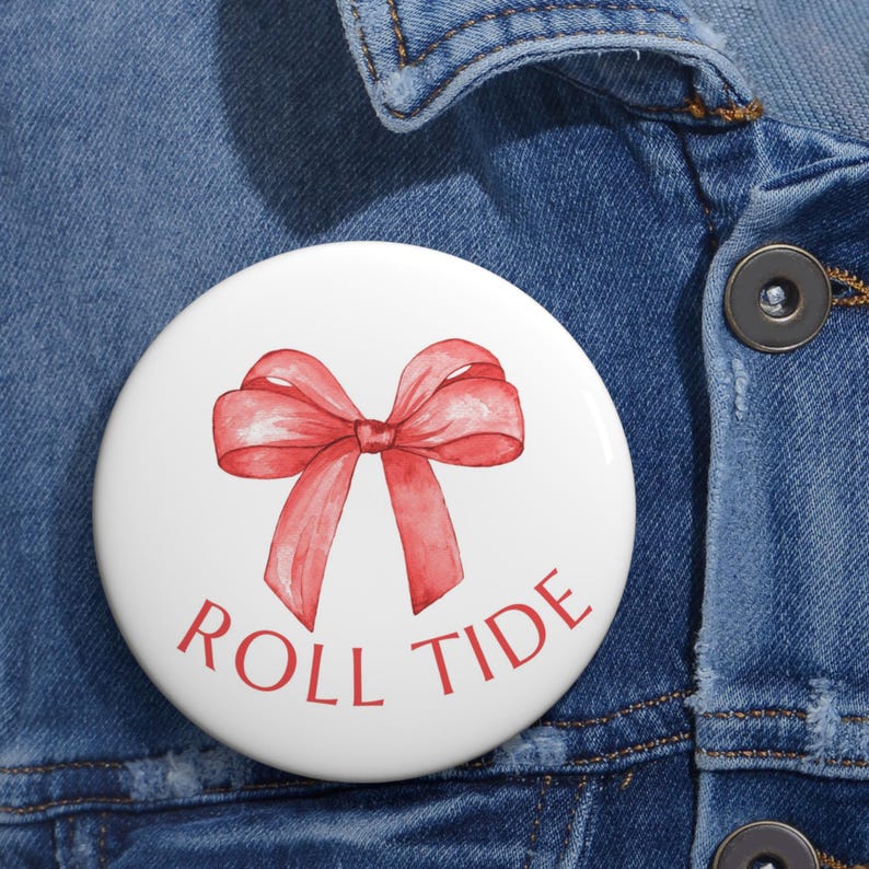 White Bow Roll Tide, Alabama Game Day Button Pins - Etsy