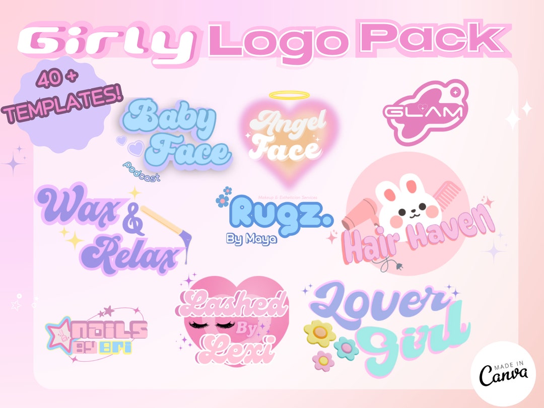 40+ AESTHETIC GIRLY Logo Templates | Y2K Cute Logos | Girly Canva Logo ...