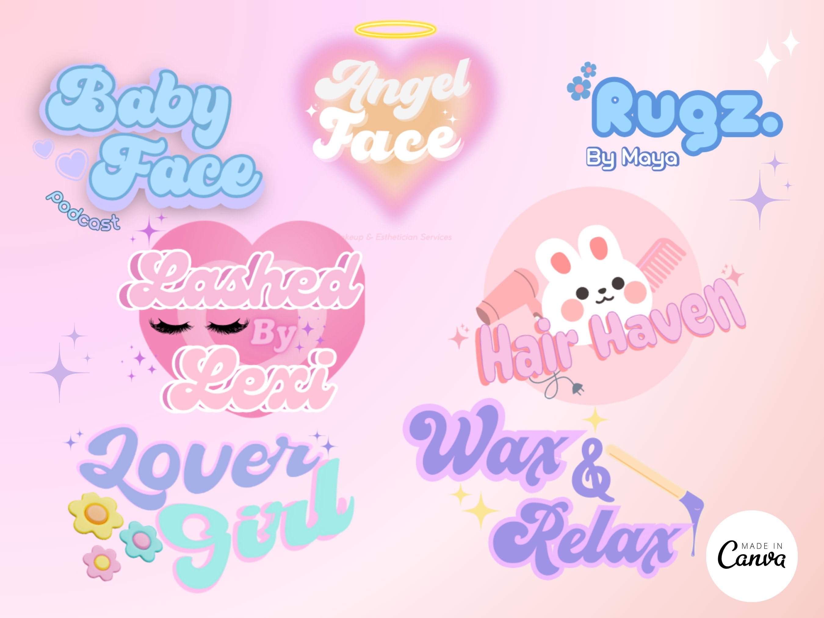 40 AESTHETIC GIRLY Logo Templates Y2K Cute Logos Girly Canva Logo Canva ...