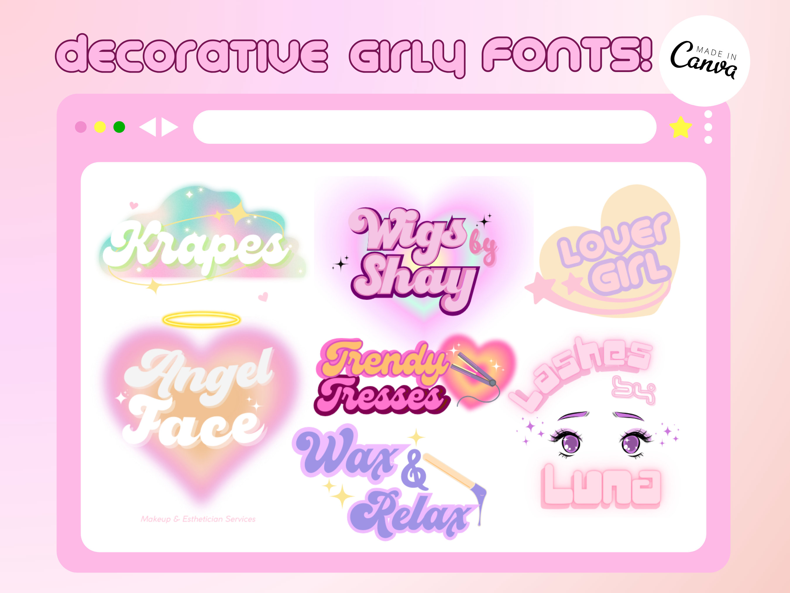 40+ AESTHETIC GIRLY Logo Templates | Y2K Cute Logos | Girly Canva Logo ...