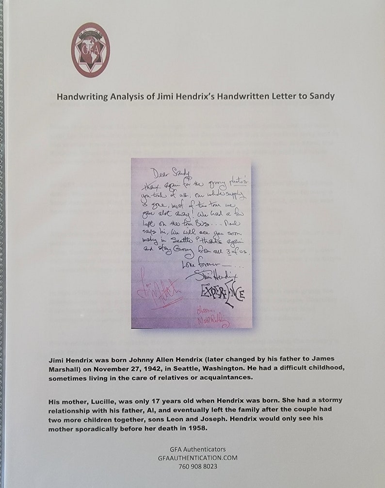 Jimi Hendrix Autographed Letter to Sandy (COA) - Etsy