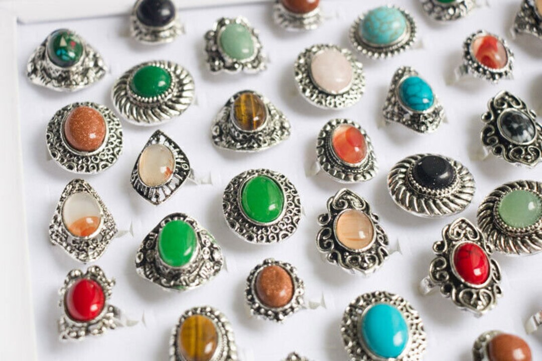 10 Pc Assorted Mystery Bag Rings Hippie Rings, Gemstone Rings, Crystal ...