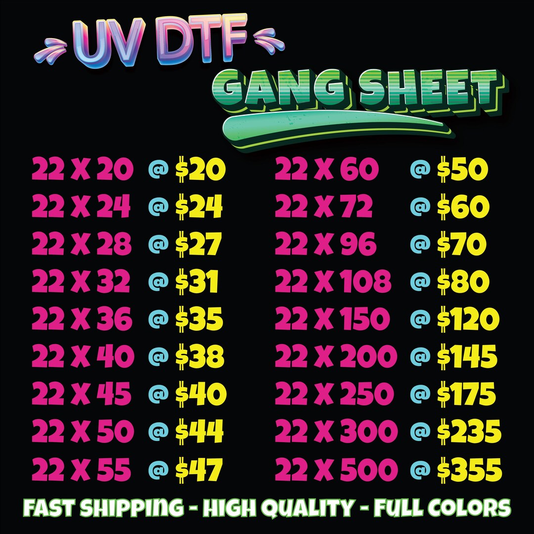 Custom UV DTF Gang Sheet, Decals, Stickers, Uv DTF Transfers, High ...