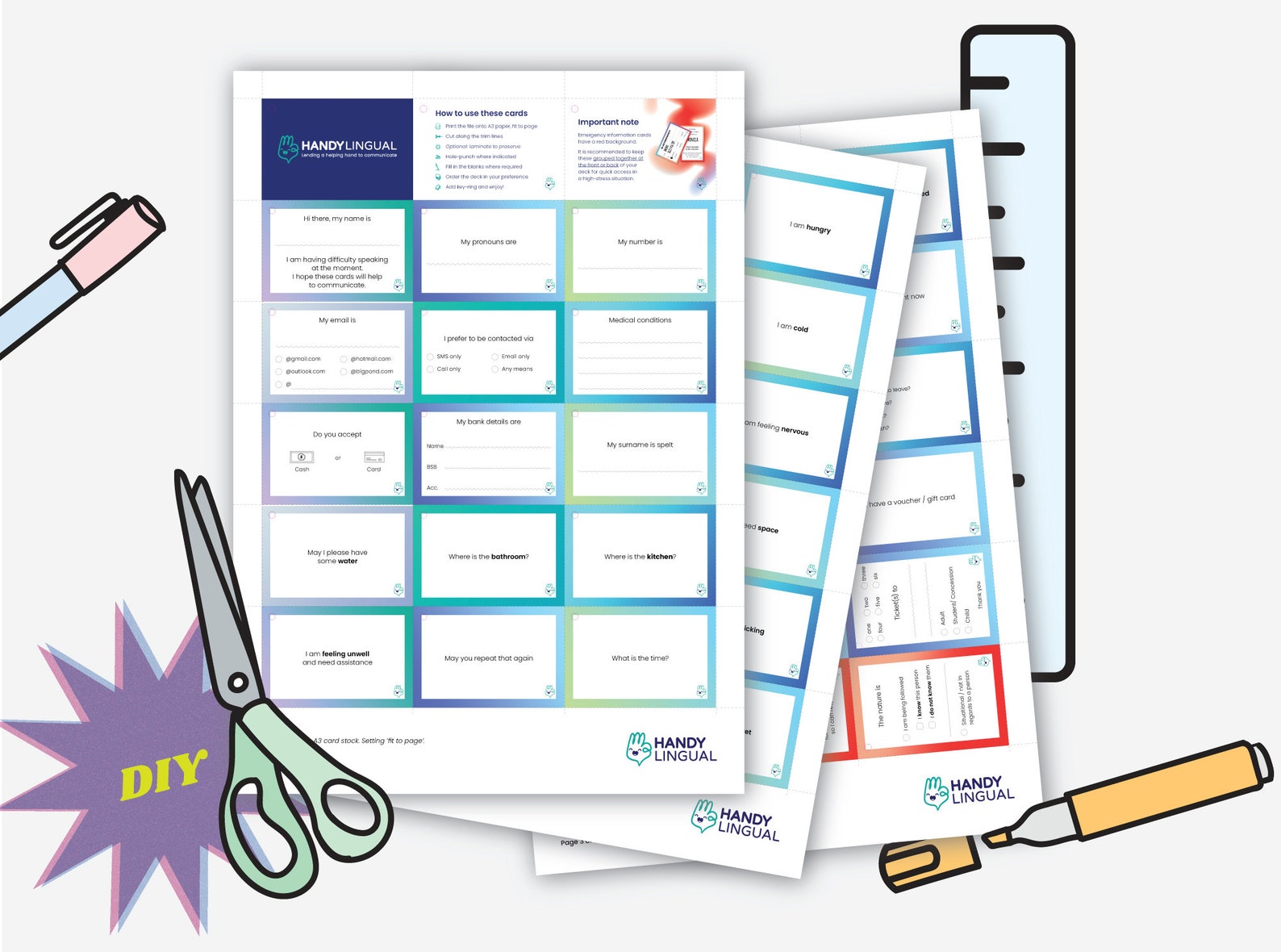 Adult Communication Cards - Cool Colour Border - Etsy