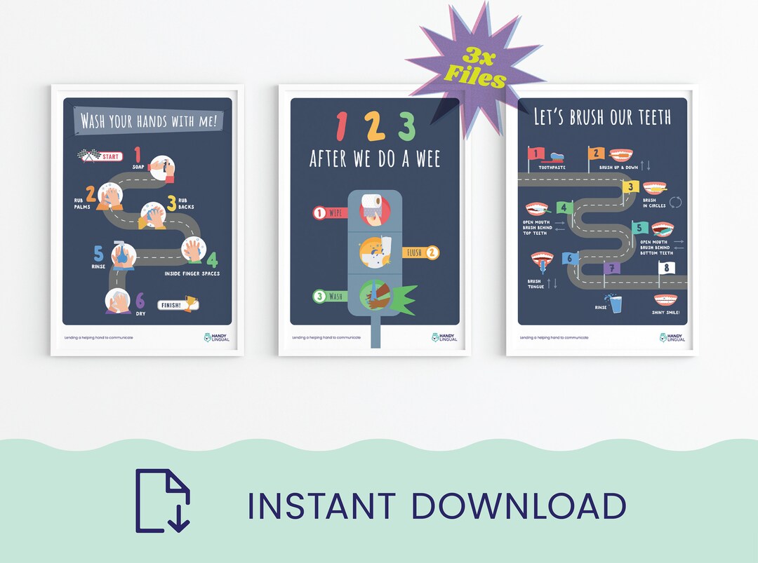 Bathroom Task & Routine Posters Set of 3 Portrait DIGITAL DOWNLOAD - Etsy