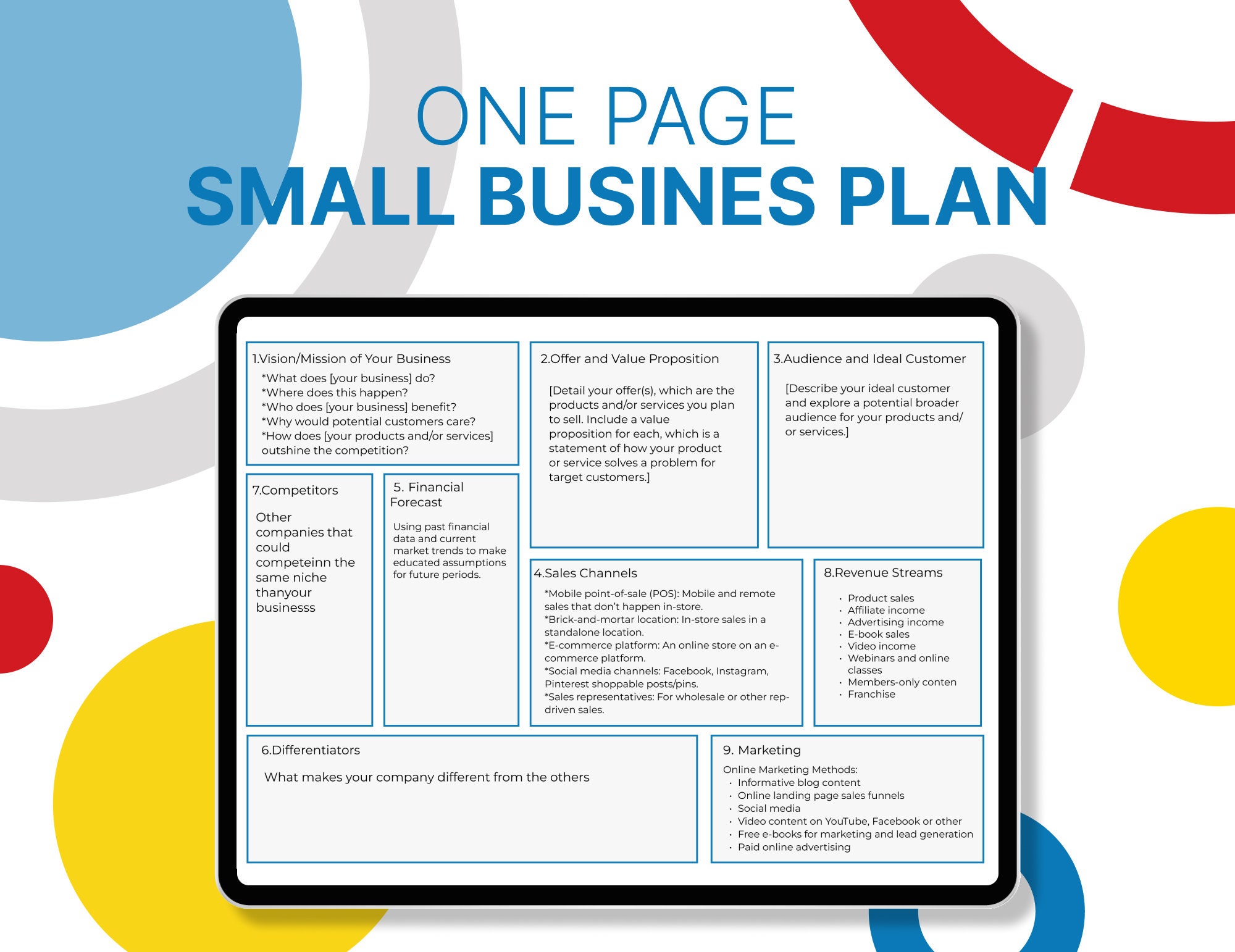 One Page Business Plan | Startup Business Plan | Template - Etsy