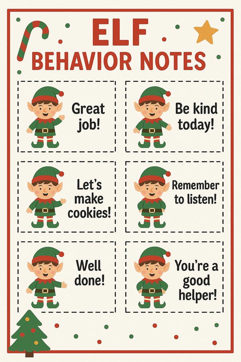 Christmas Elf Behavior Notes | Printable Encouragement Cards (digital ...