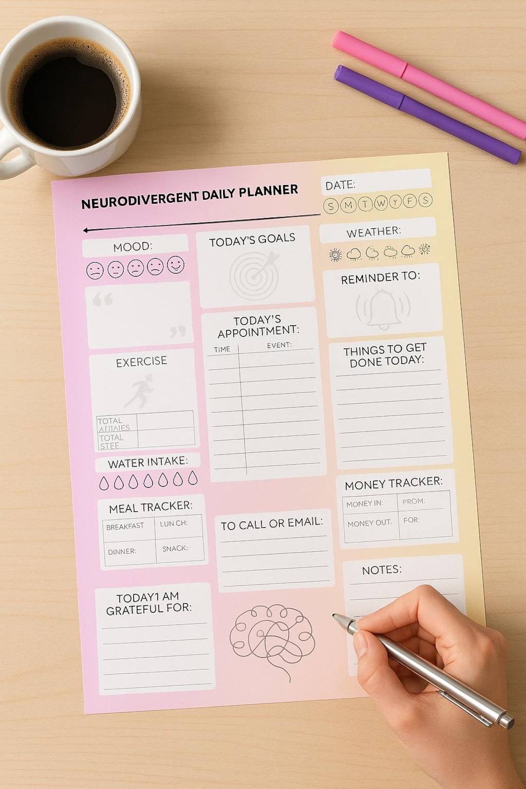 Neurodivergent Daily Planner | Printable ADHD Planner Page | Digital ...