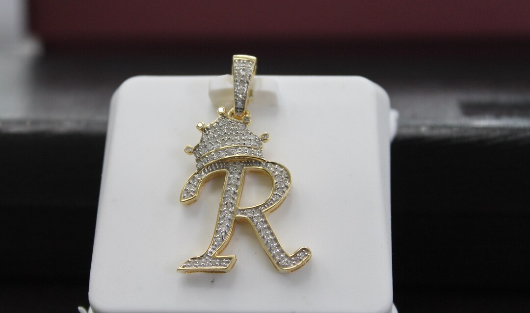 Natural Gold and Diamond Initial Pendant R Alphabet Pendant, Yellow ...