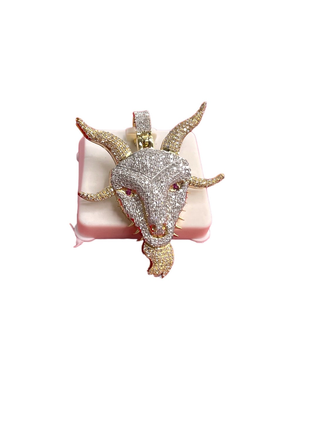 10K Stamped Gold With Natural Diamonds Custom Made Goat Pendant-2 Tone ...