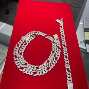 Figaro Cuban Chain Sterling Silver With Moissanite - Etsy