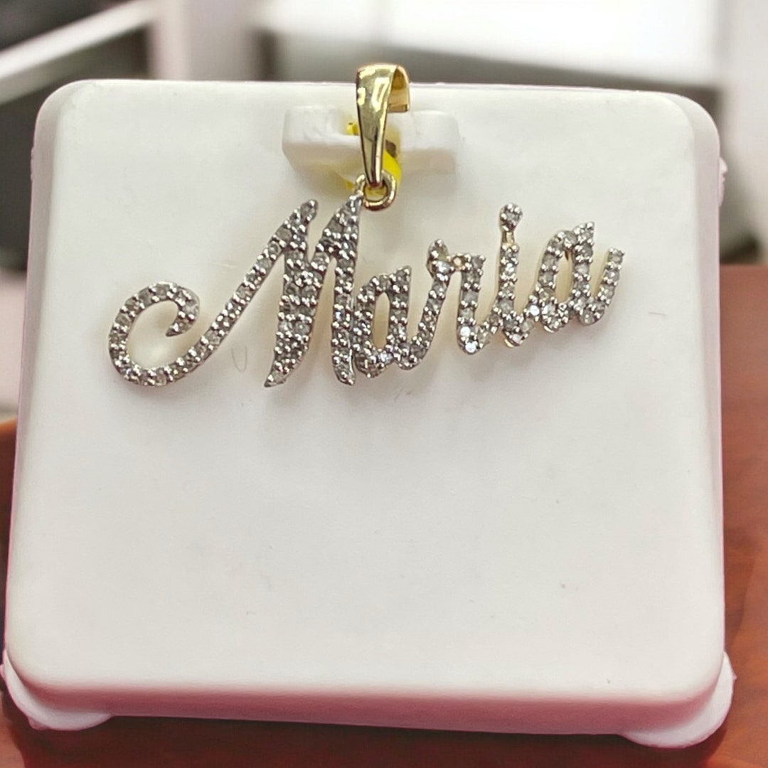 10K Gold With Natural Diamonds Custom Maria Name Pendant - Etsy
